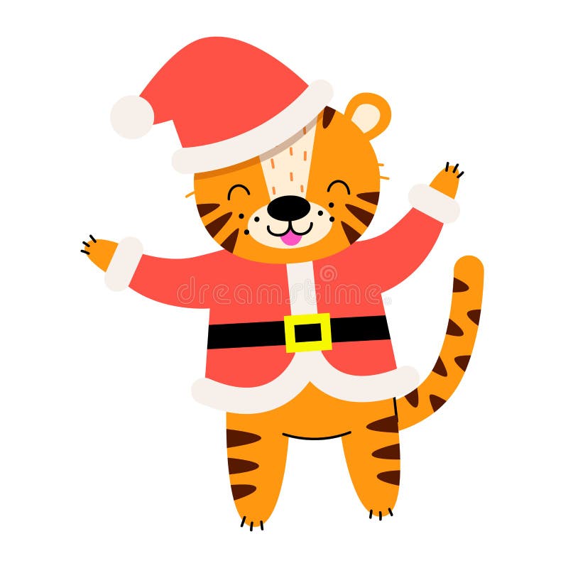 Cute Tiger in a Santa Costume. Christmas Tiger Stock Vector ...