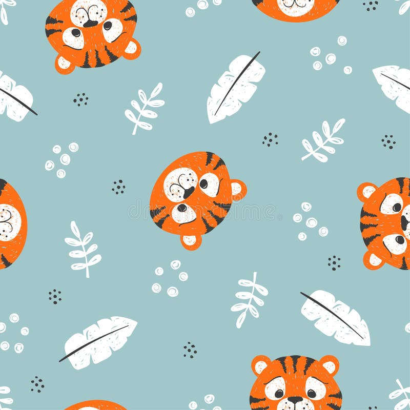 Cute Tiger Seamless Pattern. Cartoon Animals Background Stock ...