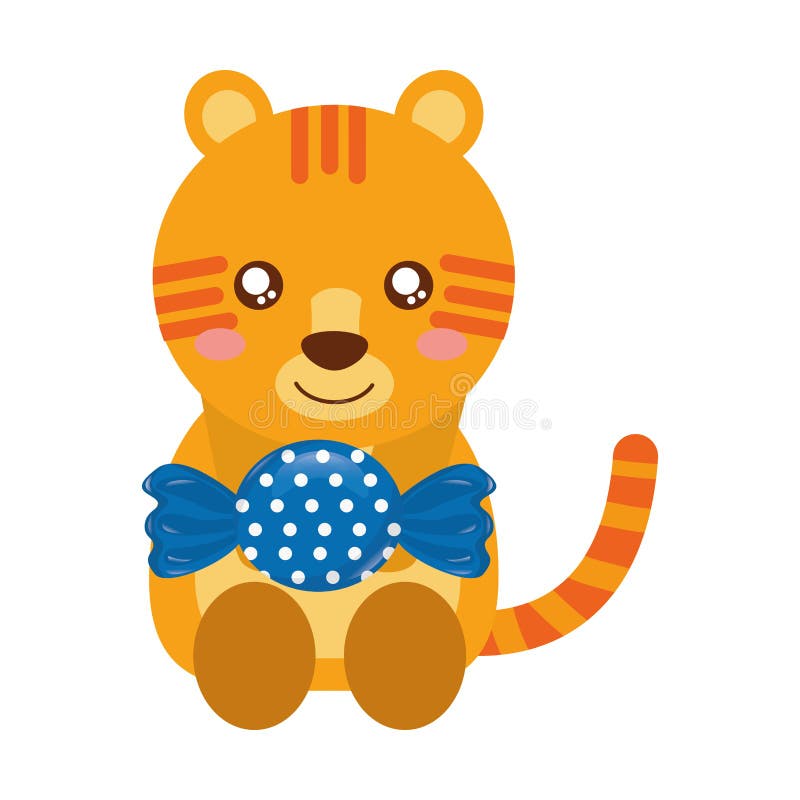 Cute Tiger with Sweet Candy Wrapper Stock Vector - Illustration of ...