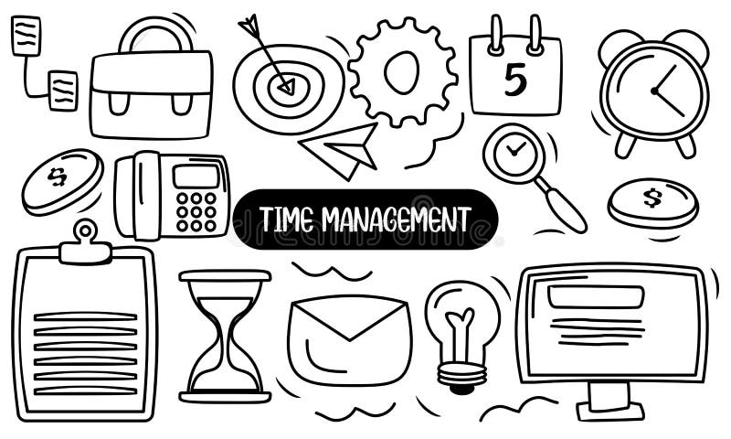 Cute Time Management Doodle Element Vector Stock Illustration ...