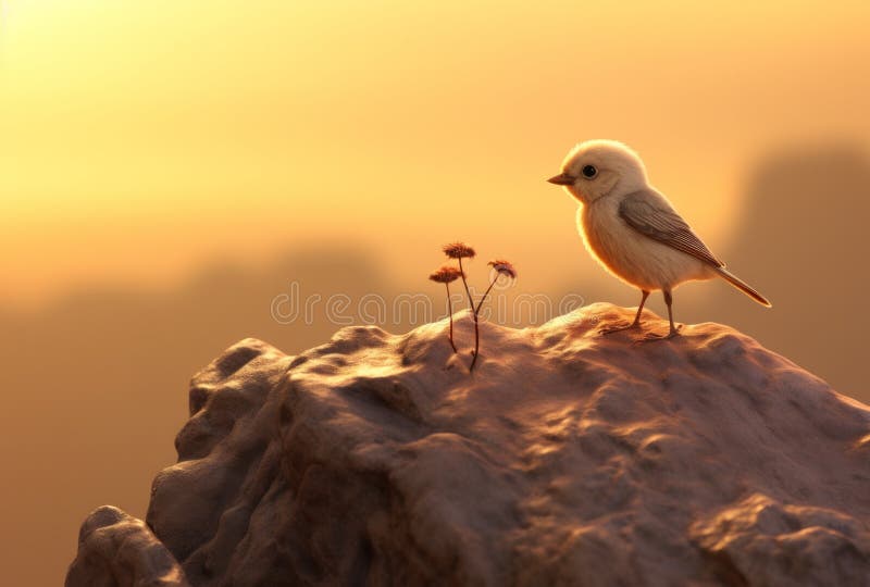Cute Tiny Bird Standing on the Rock at the End of Sunset Bird Stock ...