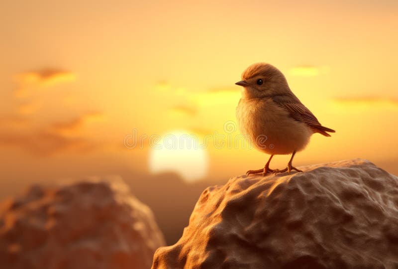Cute Tiny Bird Standing on the Rock at the End of Sunset Bird Stock ...