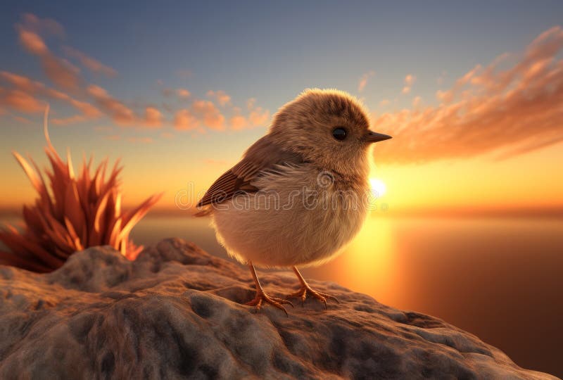 Cute Tiny Bird Standing on the Rock at the End of Sunset Bird Stock ...