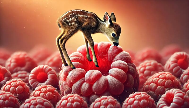 A Cute Tiny Deer on Top of a Raspberry. Digital Fantasy Art Stock ...