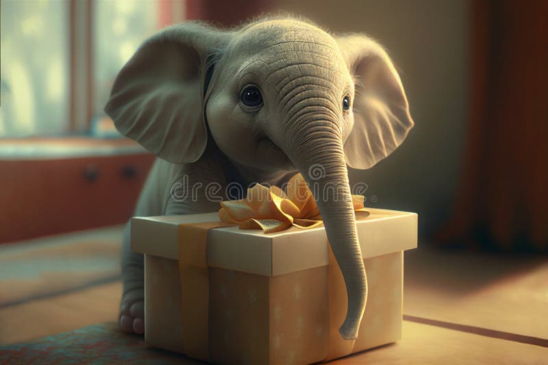 Cute Tiny Elephant with Gift Box Created with Generative AI Stock ...