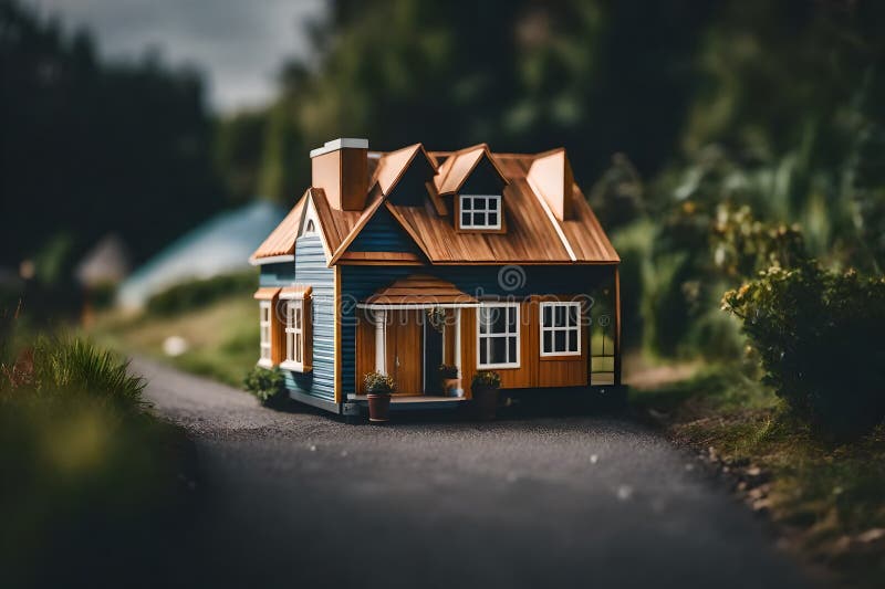 Cute Tiny House on the Edge of the Road at Sunrise with a Realistic ...