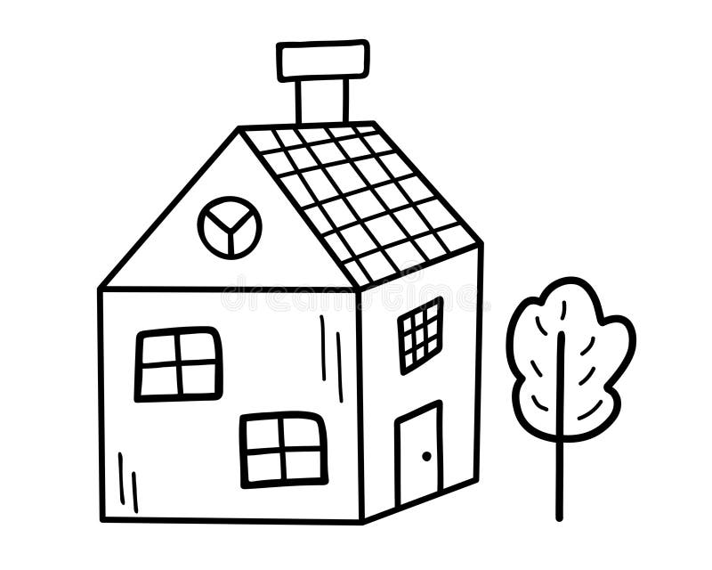 Cute Tiny House with Tree in Doodle Style. Sweet Home Stock Vector ...