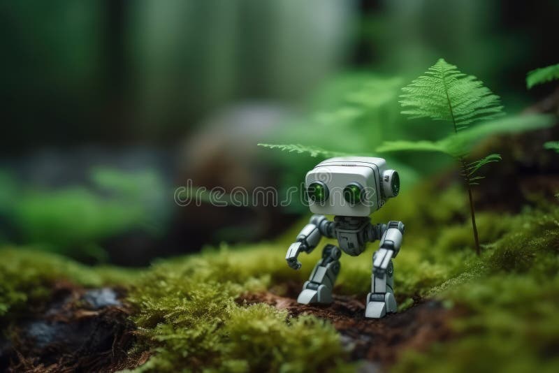 Cute Tiny Modern Robot is Strolling through the Woods Stock ...