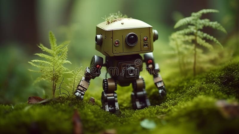 A Cute Tiny Modern Robot is Strolling through the Woods, Its Body is ...