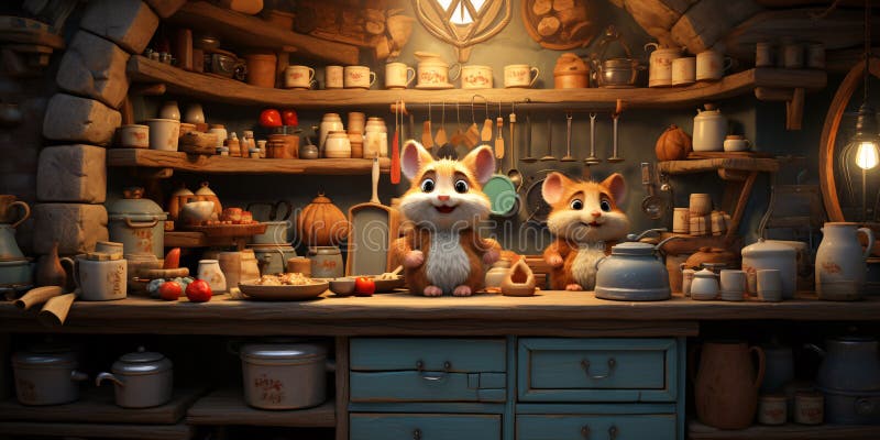 Cute Tiny Mouse and Tiny Mouse House Kitchen Stock Illustration ...