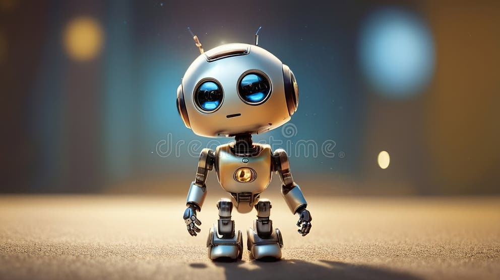 Cute Tiny Robot Gazing into Infinity: Yellowish Background. Stock ...