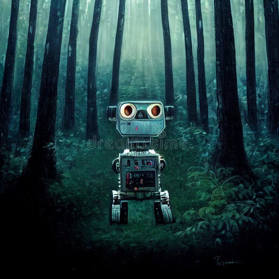 A tiny robot roaming alone stock illustration. Illustration of microbot ...