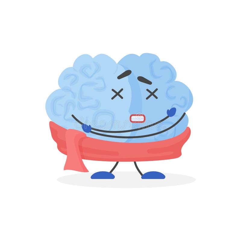 Cute Tired Sad Blue Human Brain in Scarf, Character Sick with Cold and ...