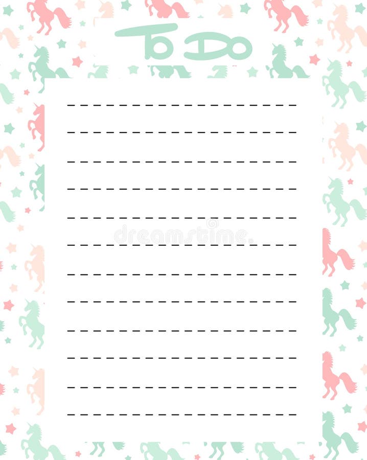 Cute To Do List Vector Printable with Colorful Unicorns Stock Vector ...