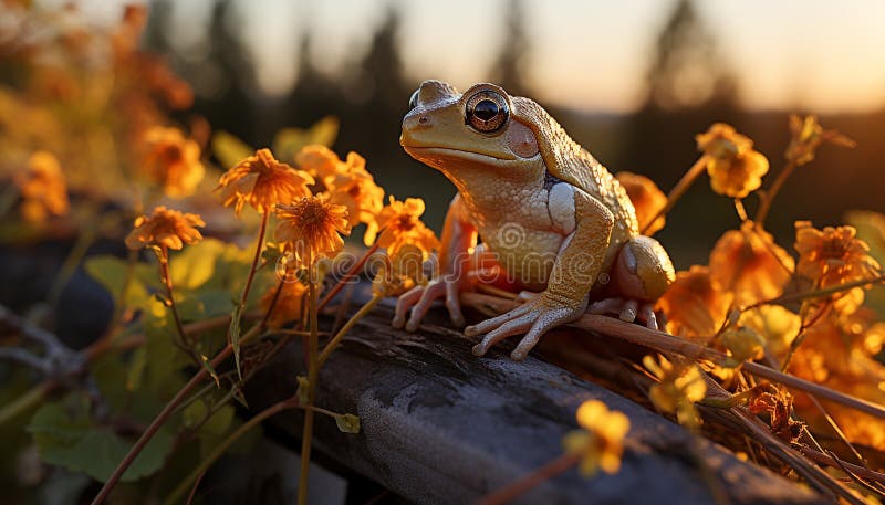 Cute Toad Sitting on Branch, Surrounded by Nature Generated by AI Stock ...