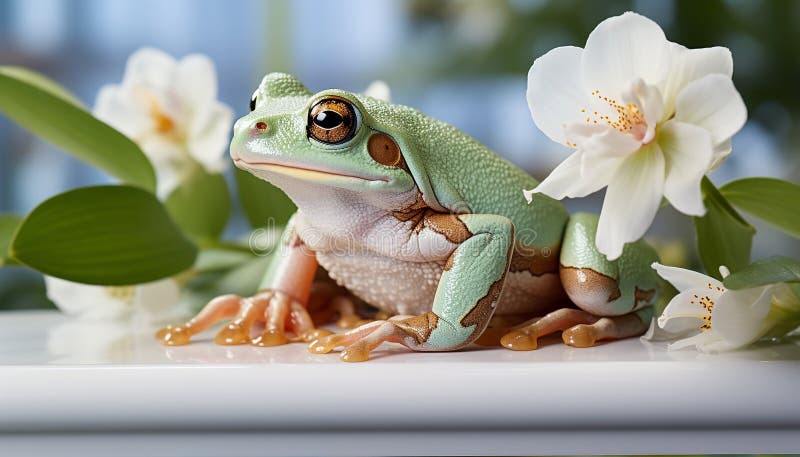 Cute Toad Sitting on Flower, Looking at Camera in Nature Generated by ...