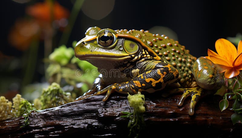 A Cute Toad Sitting on a Green Leaf Generated by AI Stock Image - Image ...