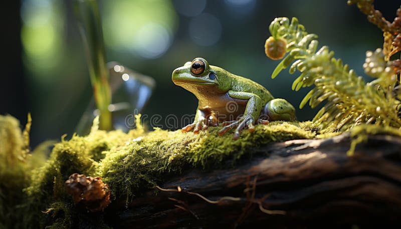 A Cute Toad Sitting on a Green Leaf Generated by AI Stock Photo - Image ...
