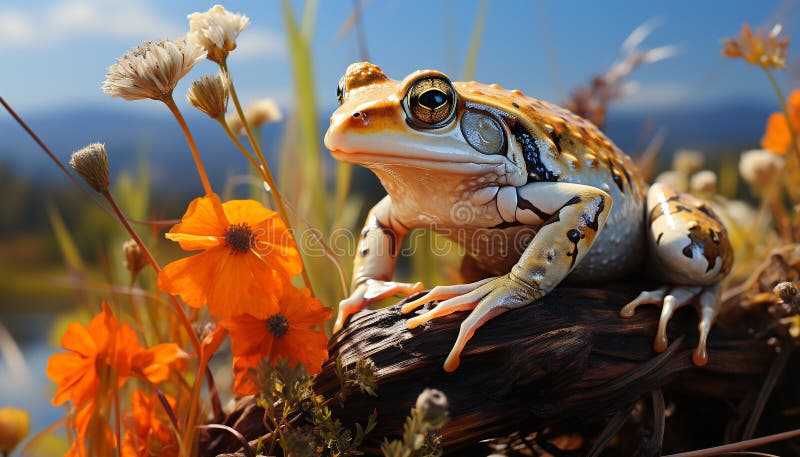 Cute Toad Sitting on Green Leaf in Nature Generated by AI Stock Image ...