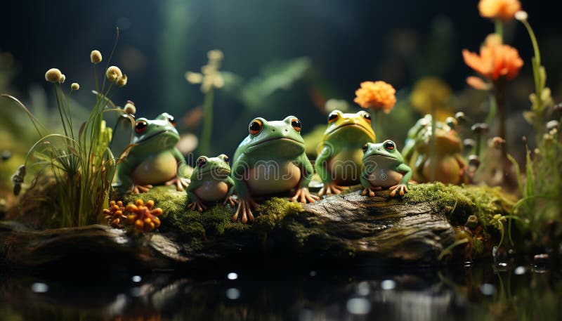 Cute Toad Sitting on Green Leaf Underwater Generated by AI Stock Photo ...