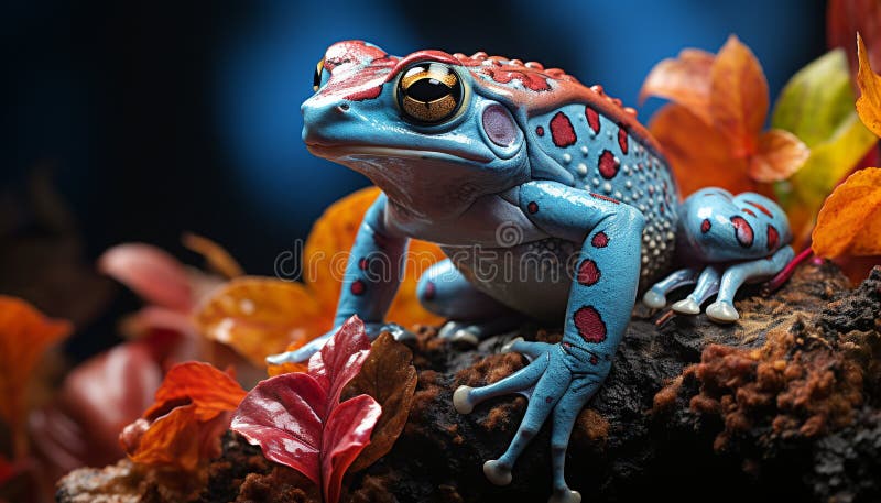 Cute Toad Sitting on Leaf in Autumn Forest Generated by AI Stock Photo ...