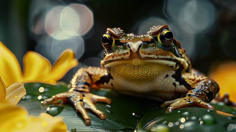 A Cute Toad Sitting on a Leaf Looking at Camera, AI Generative. Stock ...