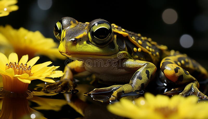 A Cute Toad Sitting on a Leaf, Looking at Camera Generated by AI Stock ...