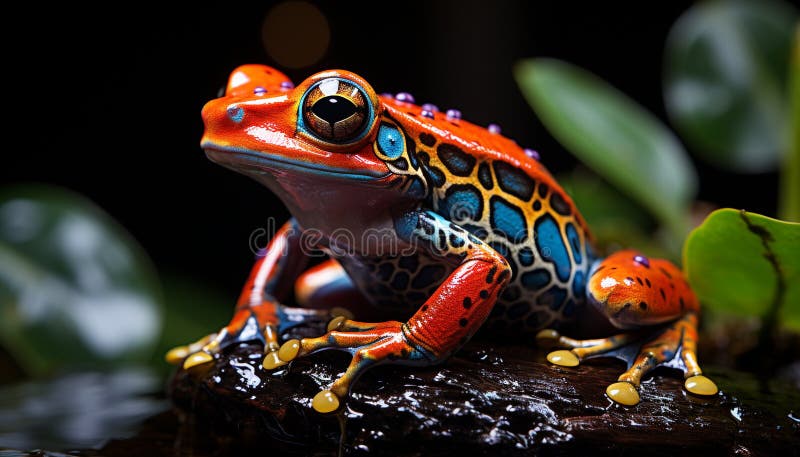 Cute Toad Sitting on a Leaf, Looking at Tropical Forest Generated by AI ...