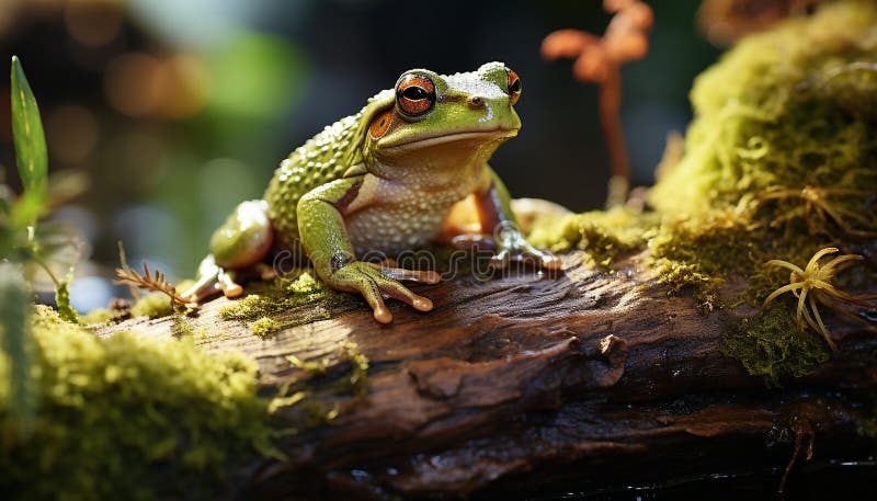 A Cute Toad Sitting on a Wet Branch in the Forest Generated by AI Stock ...
