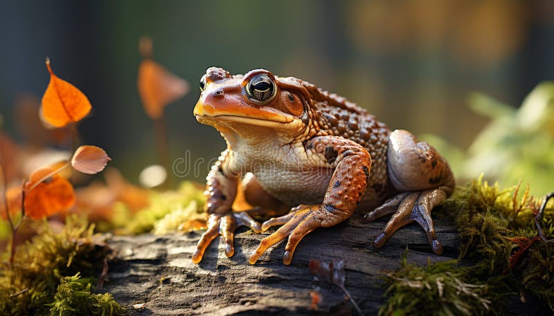 Cute Toad Sitting on Wet Leaf in Forest Generated by AI Stock ...