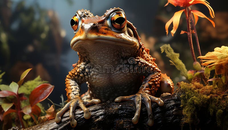 Cute Toad Sitting on Wet Leaf in Forest Generated by AI Stock ...