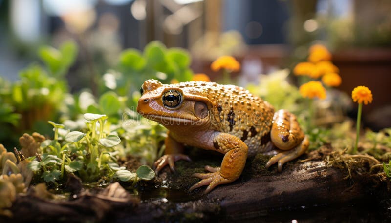Cute Toad Sitting on Wet Leaf in Forest Generated by AI Stock Image ...