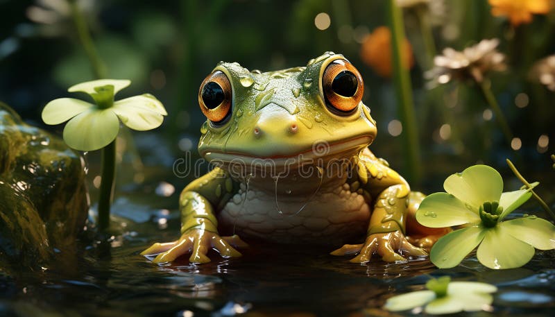 A Cute Toad Sitting on a Wet Leaf, Looking at Camera Generated by AI ...