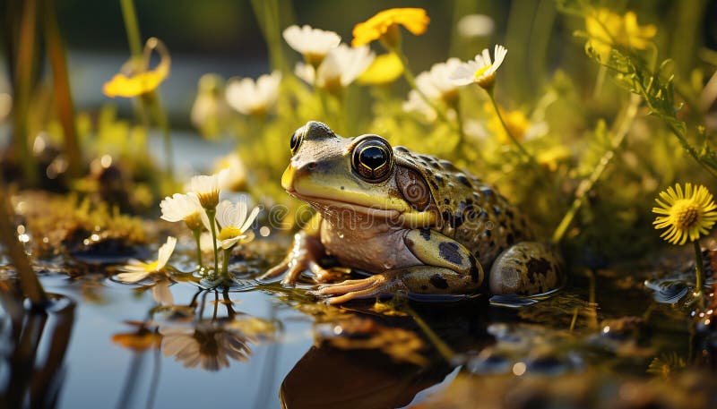 A Cute Toad Sitting on a Wet Leaf, Looking at Camera Generated by AI ...