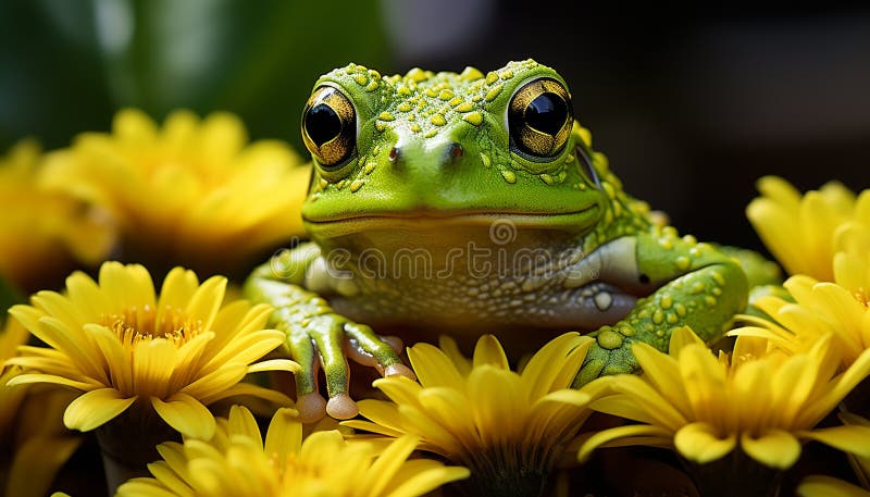 Cute Toad Sitting on Wet Leaf, Looking at Camera Generated by AI Stock ...