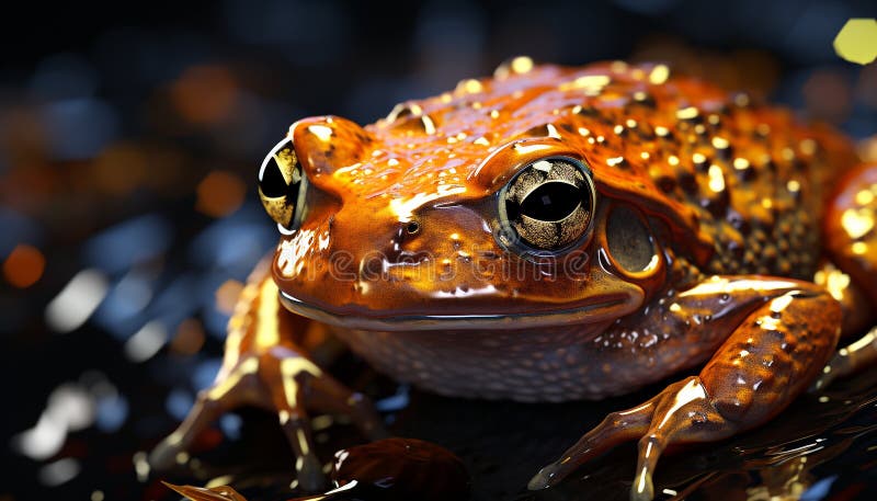 Cute Toad Sitting on Wet Leaf, Looking at Camera Generated by AI Stock ...