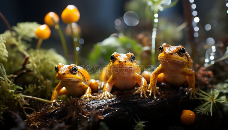 Cute Toad Sitting on Wet Leaf, Looking Generated by AI Stock Image ...