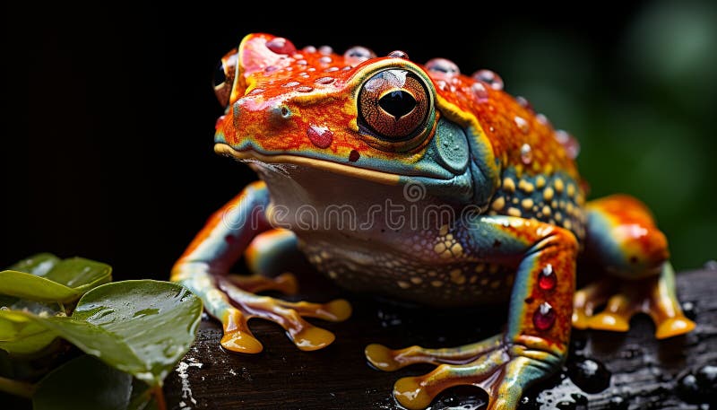 Cute Toad Sitting on Wet Leaf, Looking at Water Generated by AI Stock ...