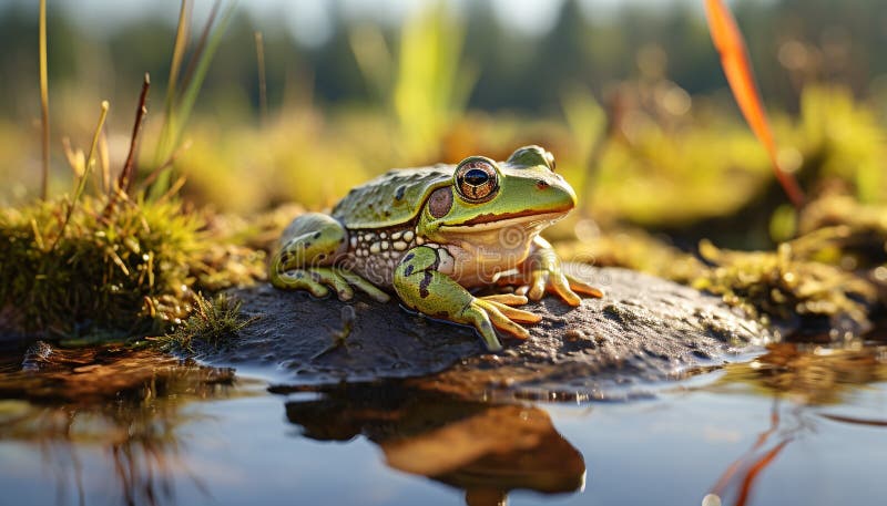 Toad Sitting on the Floor. it is a Tailless Amphibian with a Short ...