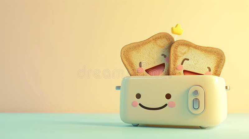 Cute Toaster with Happy Toasts Popping Out Stock Illustration ...
