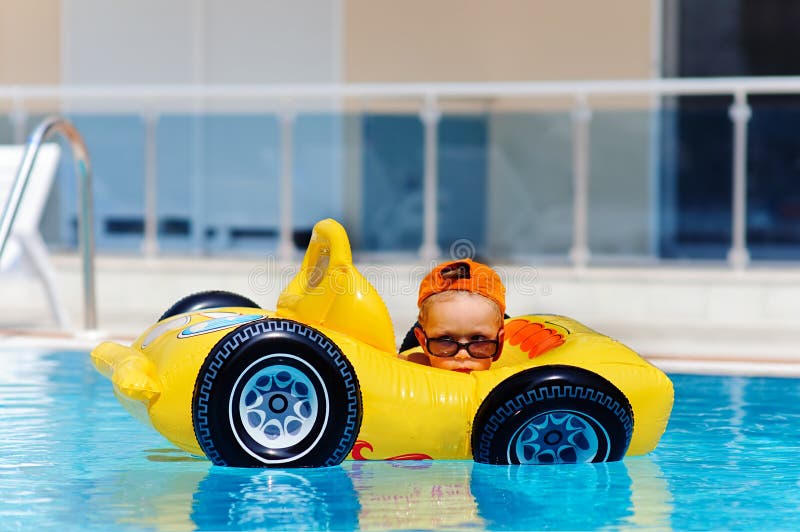 Cute Toddler Boy Have a Fun in Pool Outdoor Stock Photo - Image of blue ...
