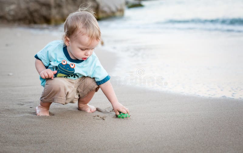 Cute Toddler Boy Playing on the Beach Stock Image - Image of beauty ...