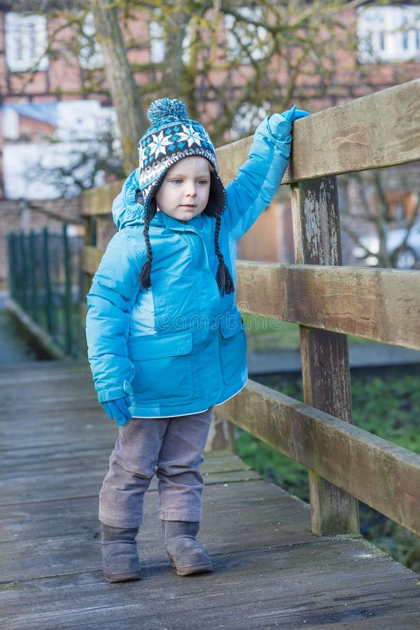 Cute Toddler Boy Walking on Wooden Bridge Stock Image - Image of leaf ...