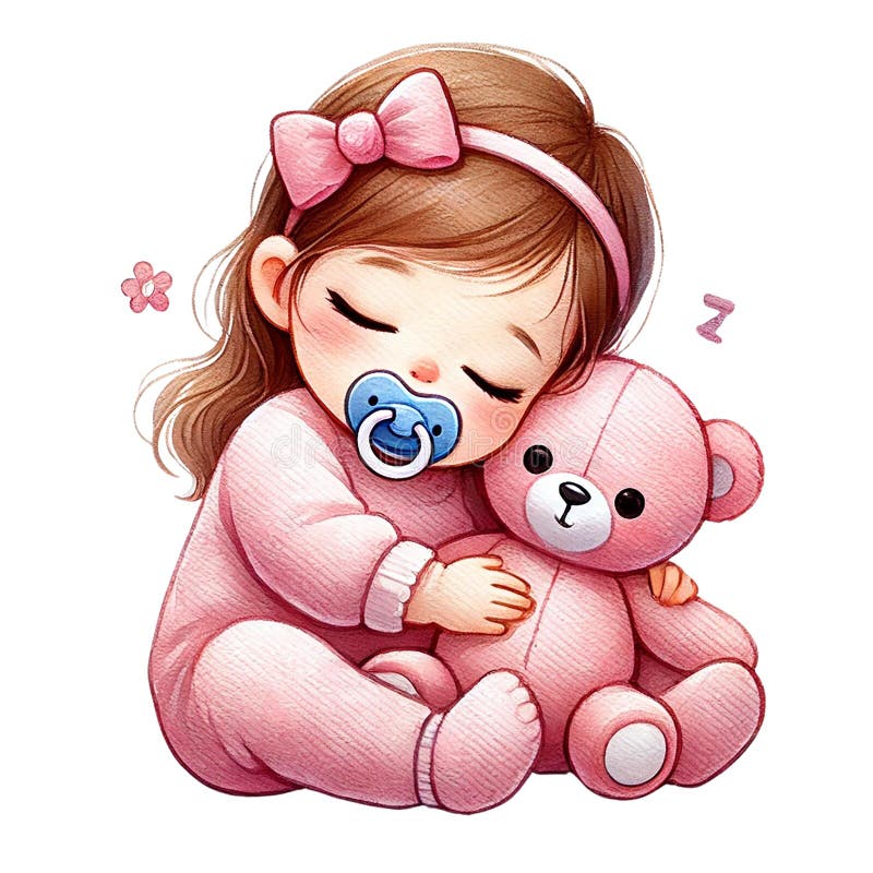 Cute Toddler Peacefully Sleeping with a Teddy Bear and Pacifier. Baby ...