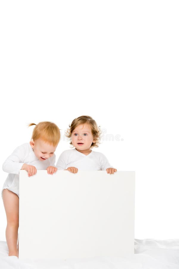 Cute Toddlers Holding Empty Banner Stock Image - Image of innocent ...