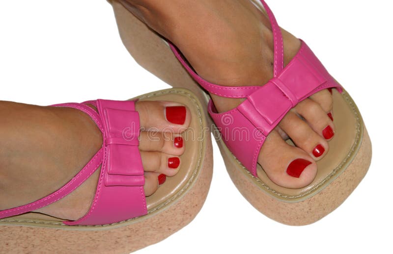 Red Toenails In Sandals