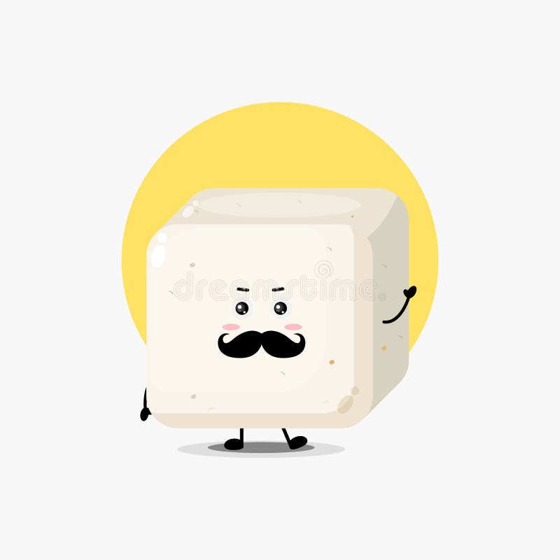Cute Tofu Character with Mustache Stock Vector - Illustration of health ...