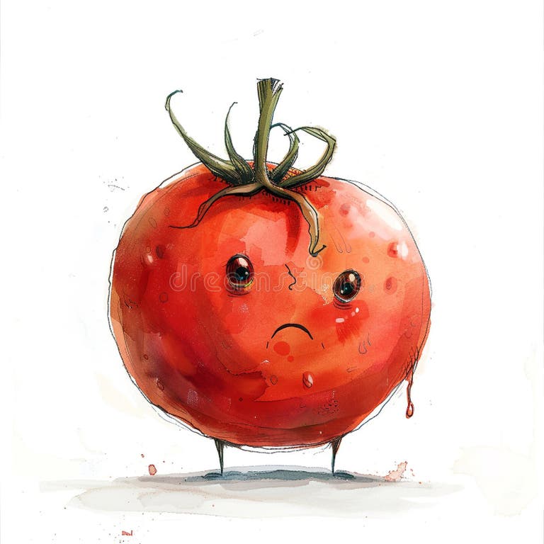 Cute Tomato Character with Expressive Eyes and Sad Expression on a ...