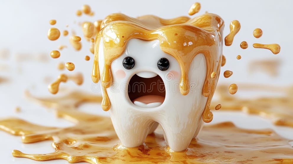Cute Tooth Character with Caramel Dripping Effect Stock Illustration ...