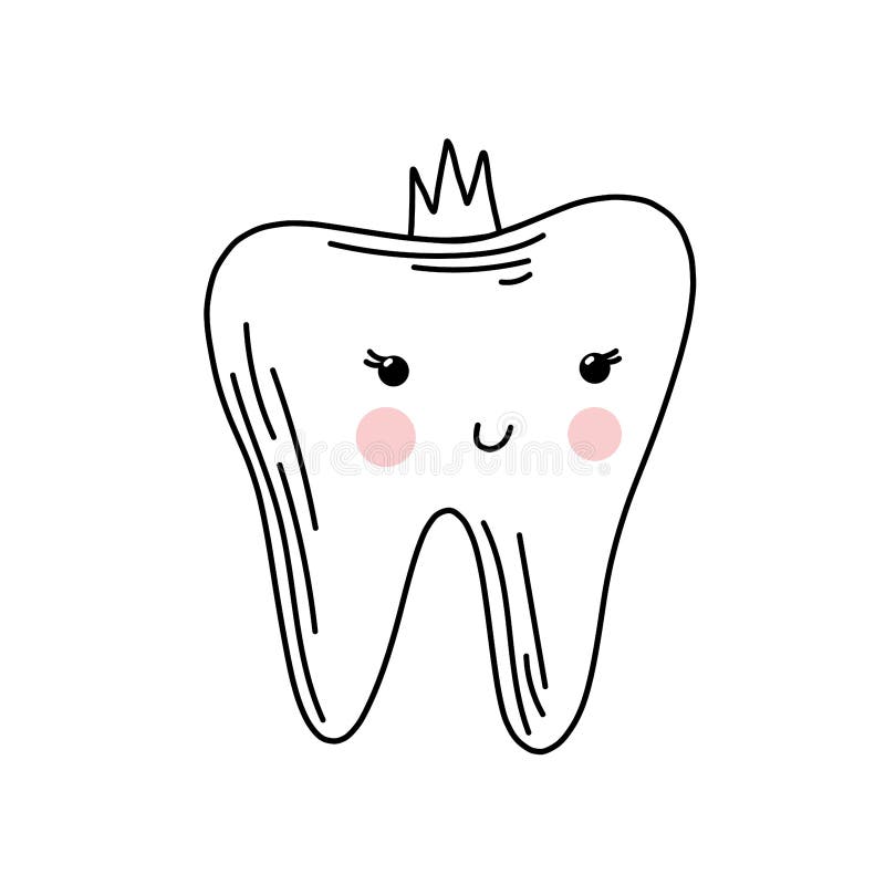 Cute Tooth Character in Hand Drawn Doodle Style. Smiling Cartoon Tooth ...